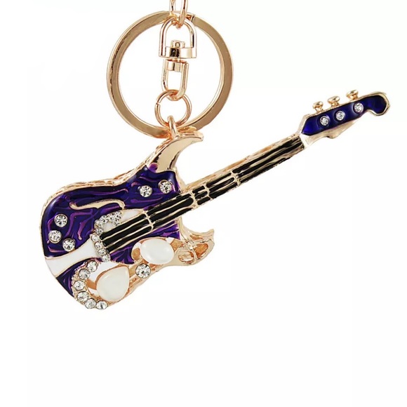 Accessories | Purple And Gold Crystal Electric Guitar Keychain | Poshmark